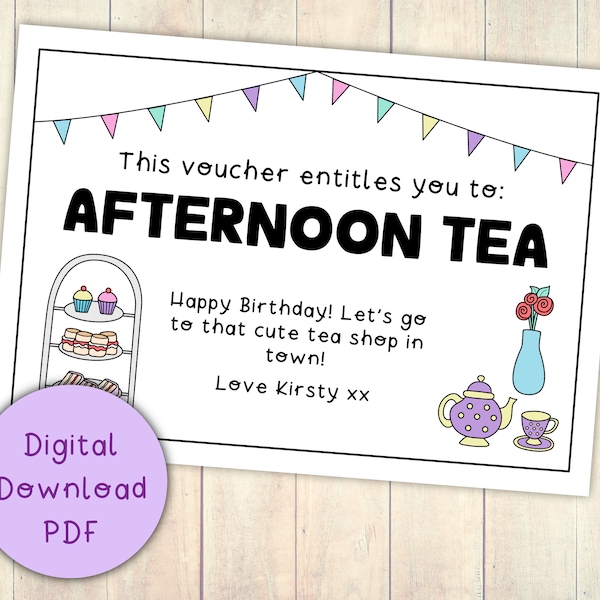 Afternoon Tea Voucher Printable - Etsy