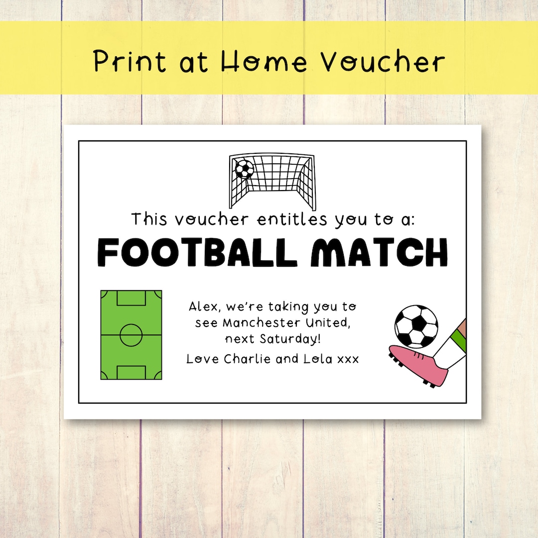 Football Match Voucher Printable PDF Coupon / Last Minute Gift / Friend ...