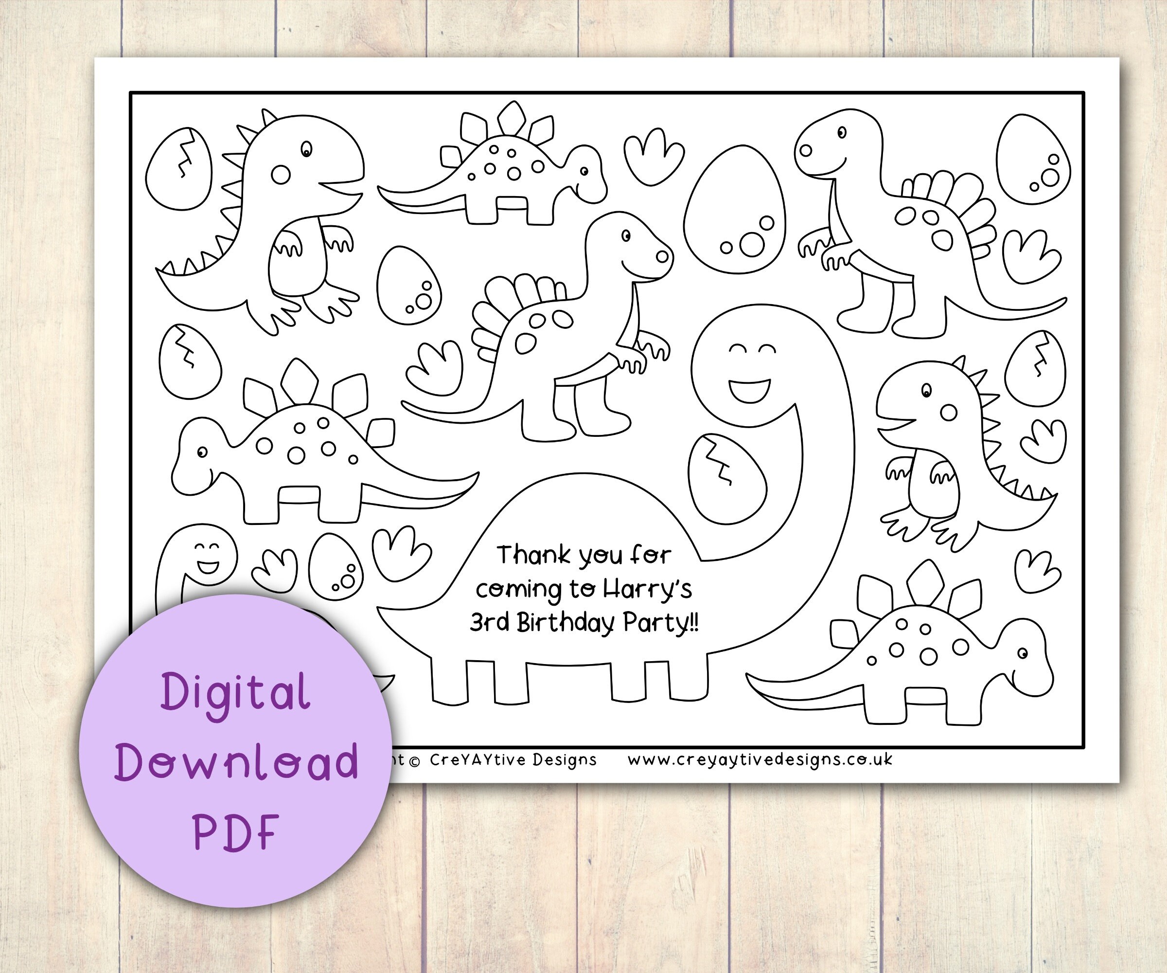 Printable Dinosaur Colouring Placemat / Digital Download | Etsy
