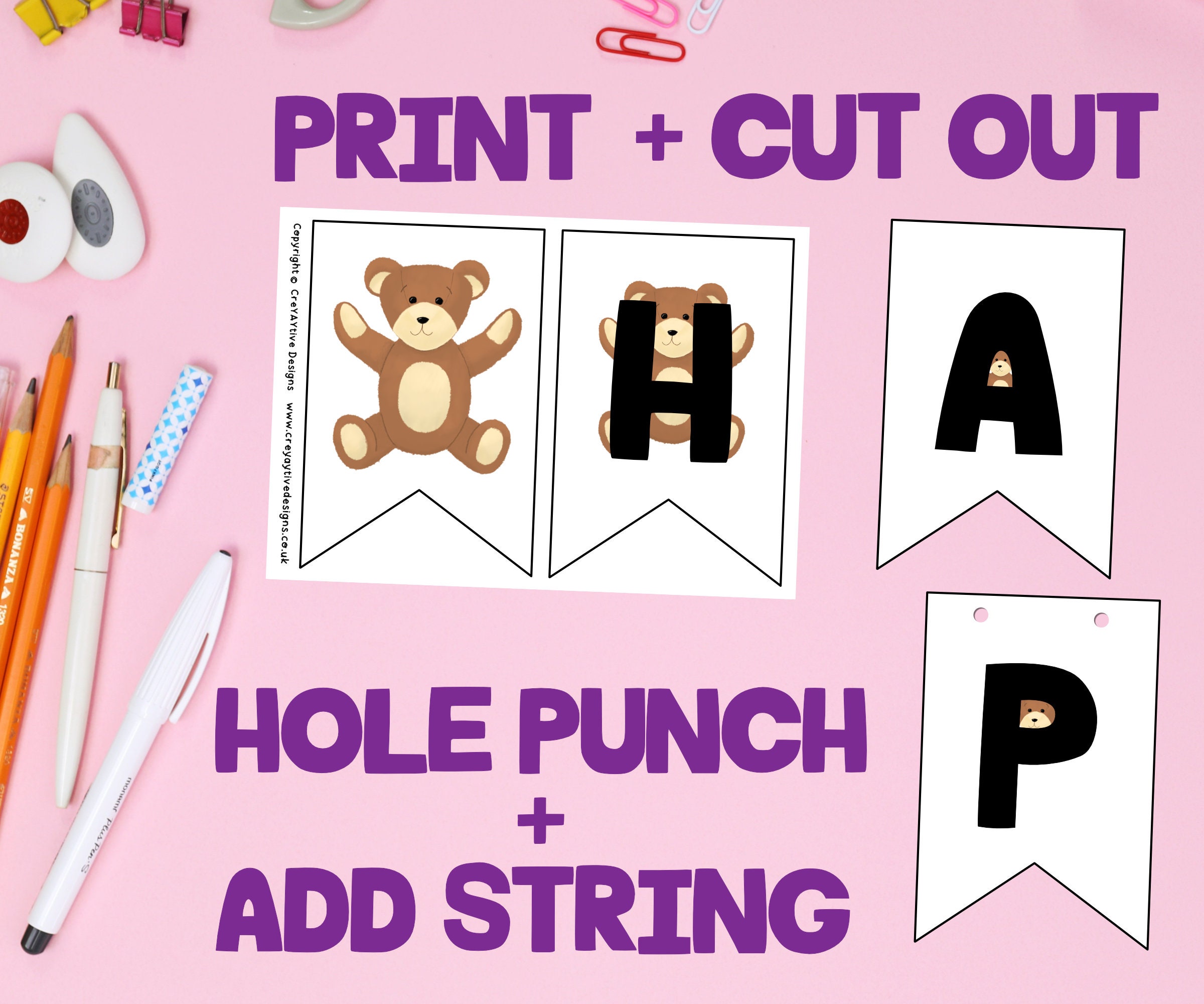 Printable Teddy Bear Happy Birthday Bunting / Bear Banner - Etsy