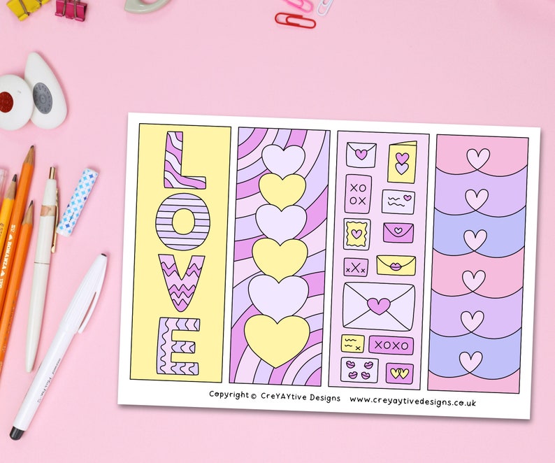 Printable Love Colouring Bookmark Template / Valentines - Etsy
