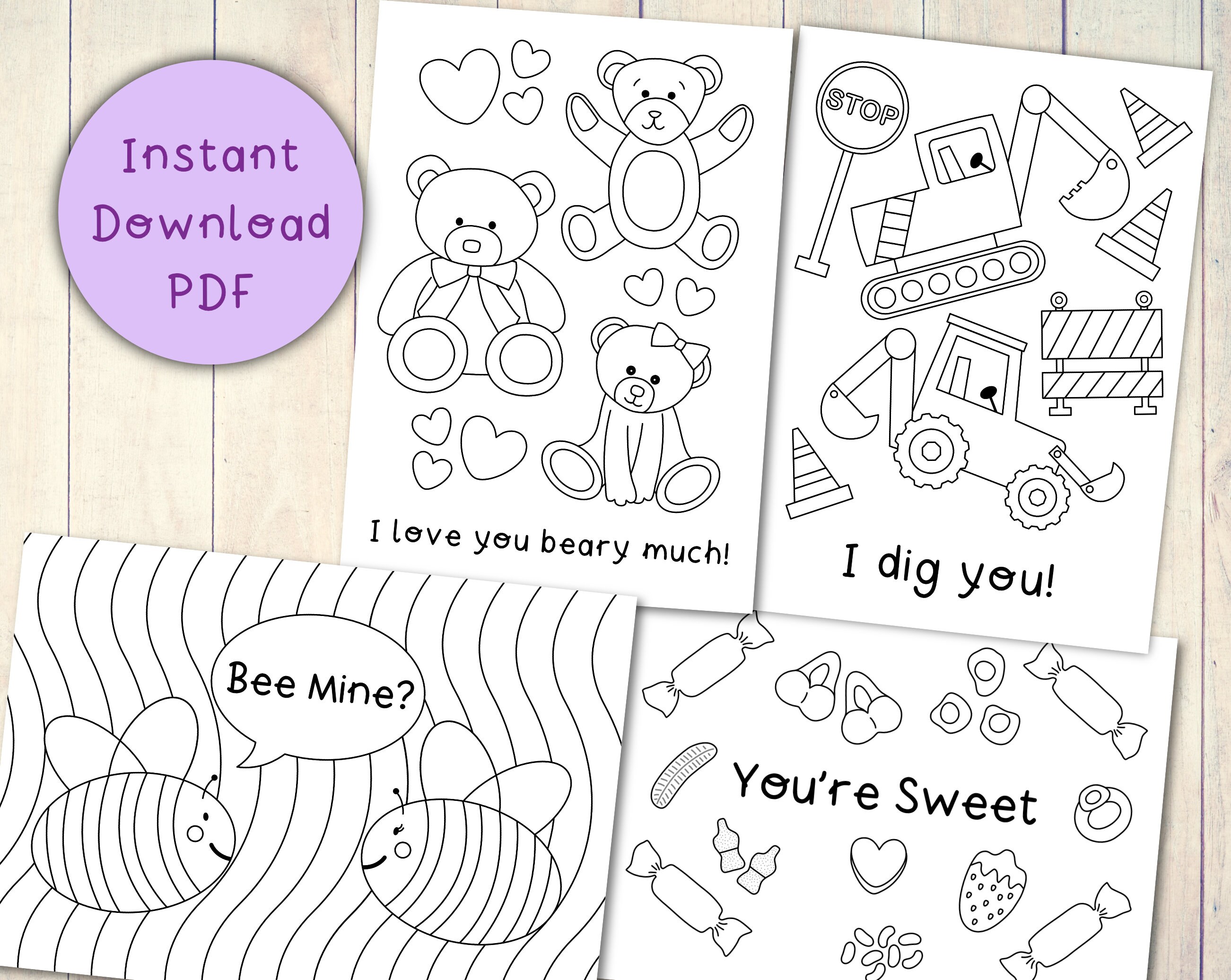 Valentines Day Kids Activity Printable Colour in Cards / Cute Colouring ...