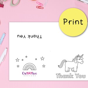 Printable Unicorn Thank You Card / Kids Colouring Card / Instant ...