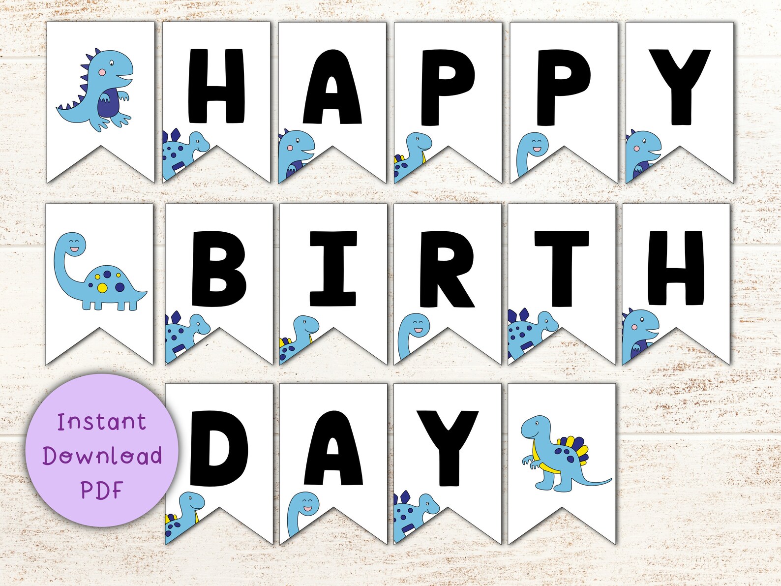 Printable Dinosaur Happy Birthday Bunting / Banner Birthday PDF ...