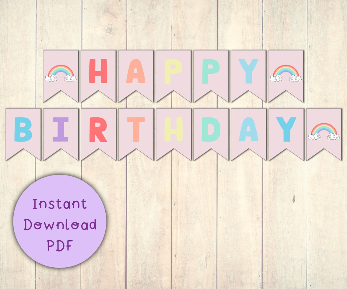 Printable Rainbow Happy Birthday Bunting / Banner Birthday PDF - Etsy