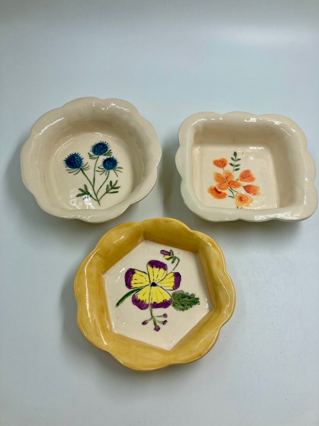 Small Hand Built Bowls, Hand Painted Flower Bowls, Hostess Gift ...