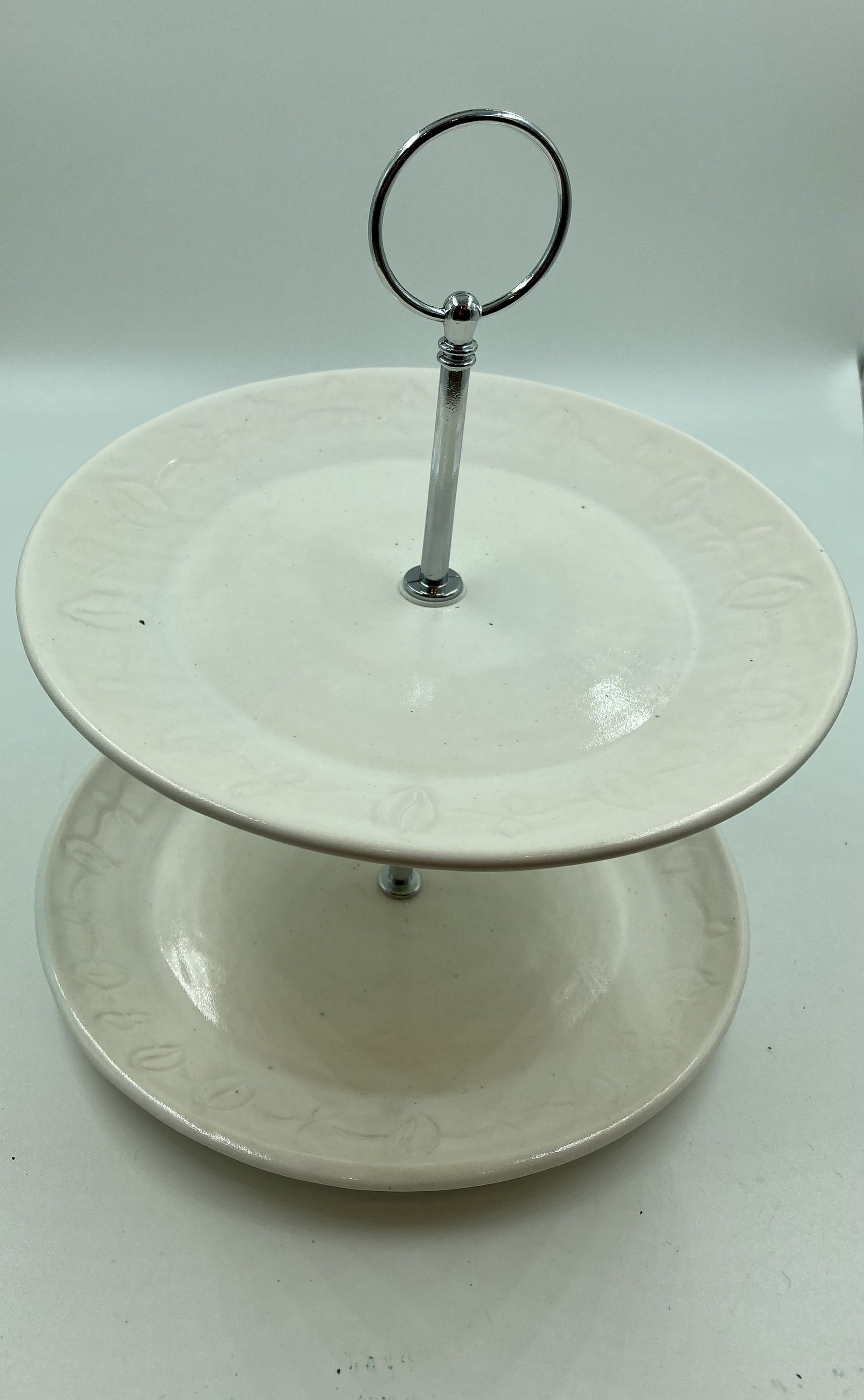 Two Tiered Desert Stand in a White Glaze With Silver Hardware - Etsy UK