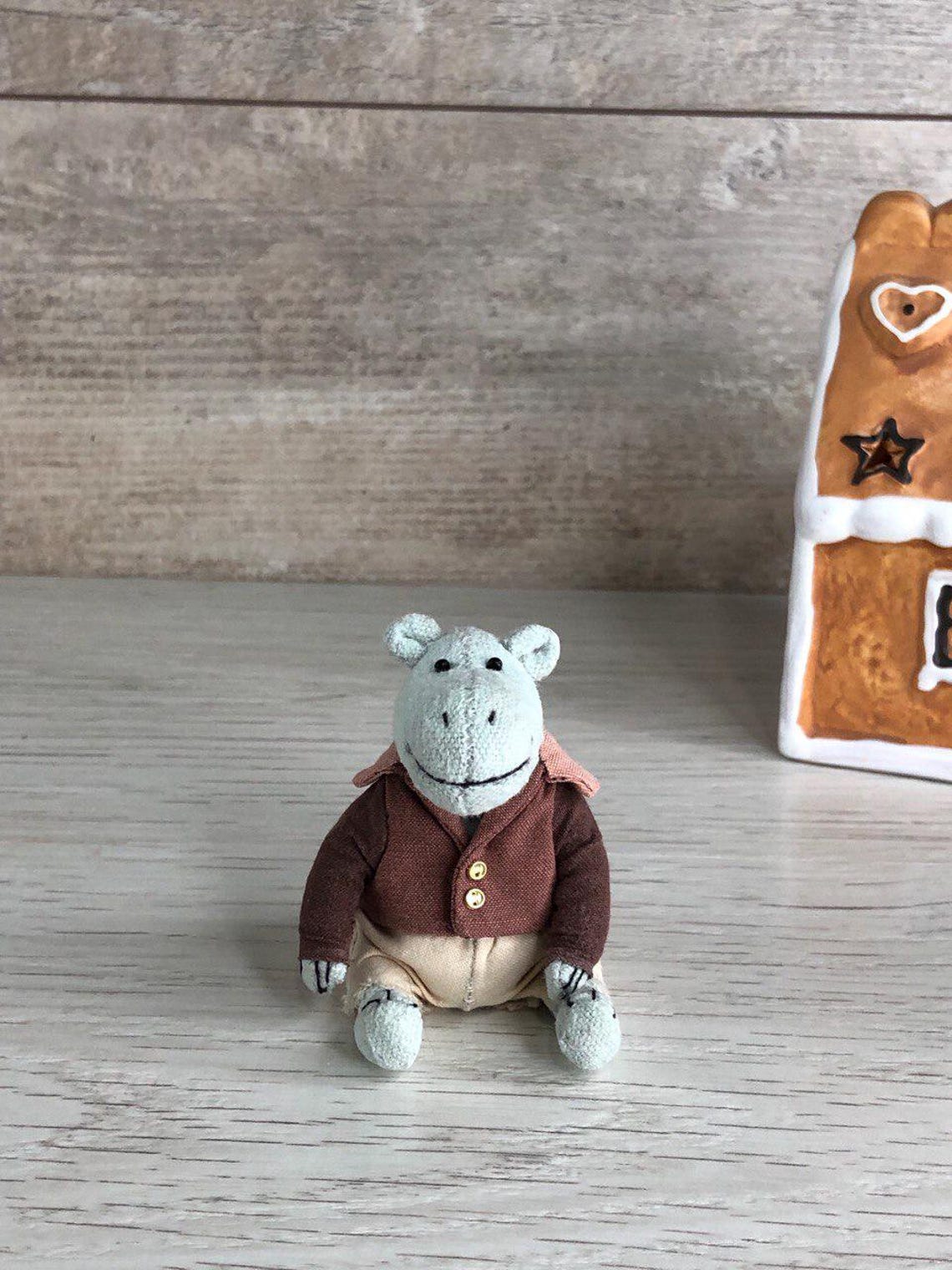 Little Grey Hippo Teddy Style in Jacket Miniature Toy Collection - Etsy