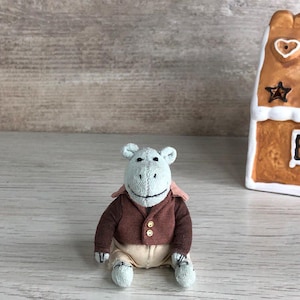 Little Grey Hippo Teddy Style in Jacket Miniature Toy Collection - Etsy