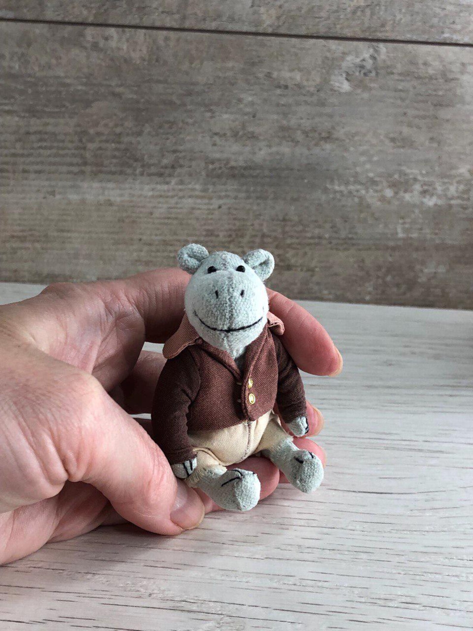 Little Grey Hippo Teddy Style in Jacket Miniature Toy Collection - Etsy