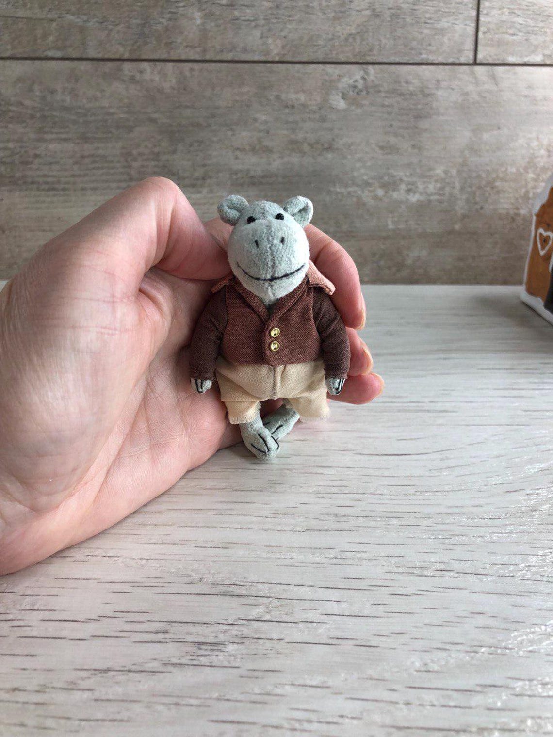 Little Grey Hippo Teddy Style in Jacket Miniature Toy Collection - Etsy
