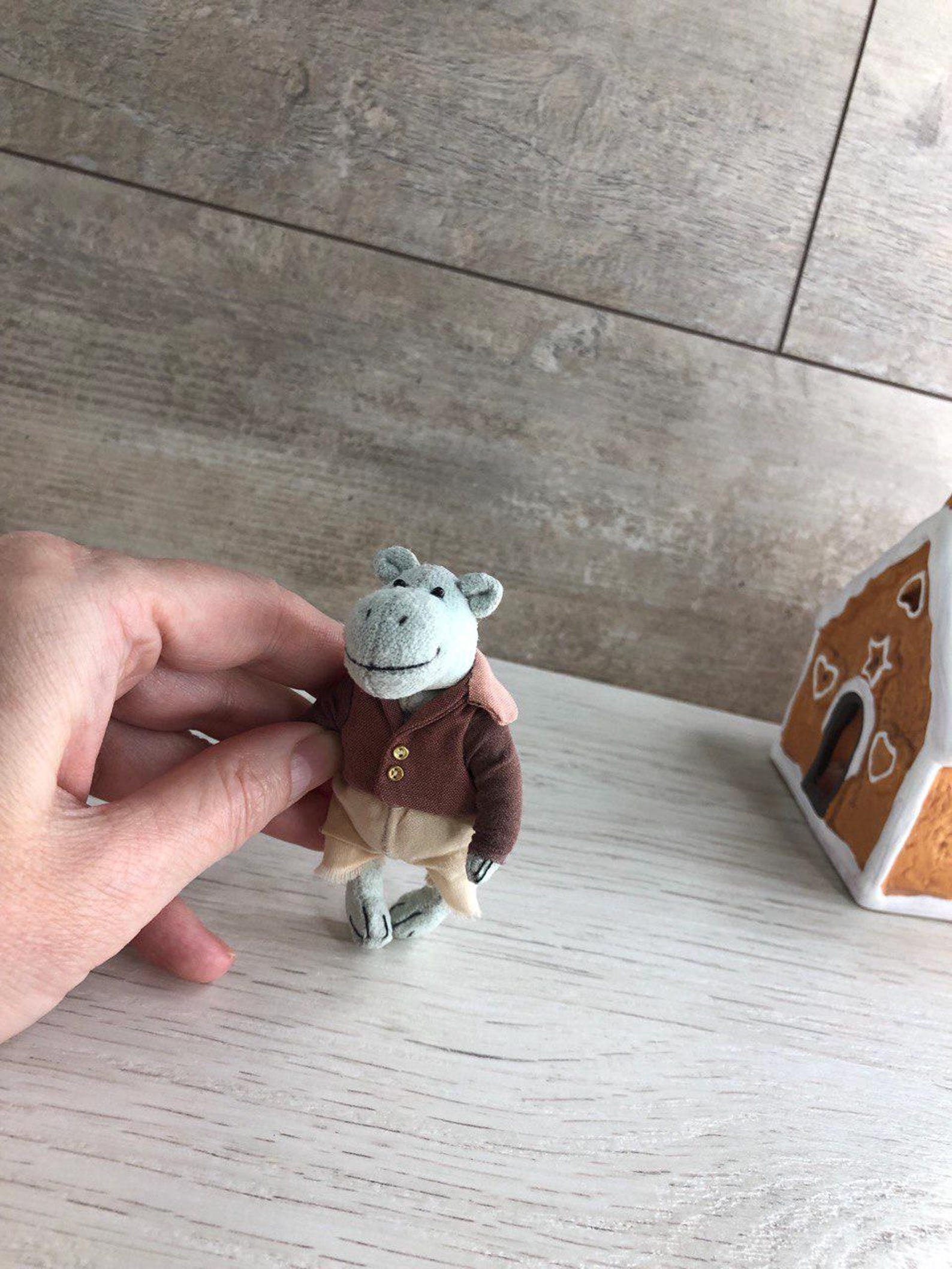 Little Grey Hippo Teddy Style in Jacket Miniature Toy Collection - Etsy