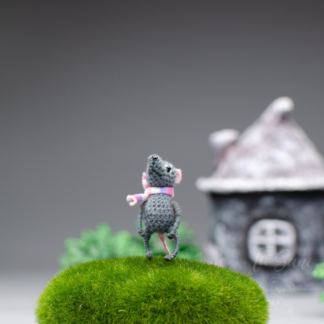 Miniature Crocheted Gray Rat: Tiny Mouse Amigurumi Dollhouse ...