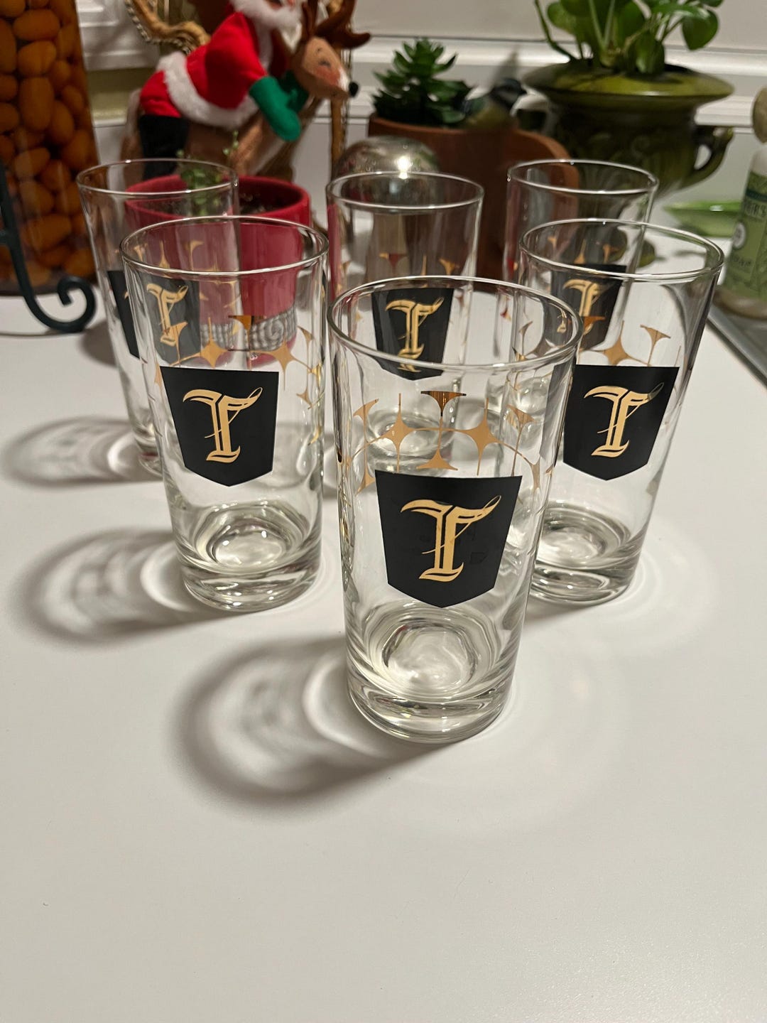 Vintage MCM Monogrammed "t" Highball Glasses, Set 6, Black and Gold ...