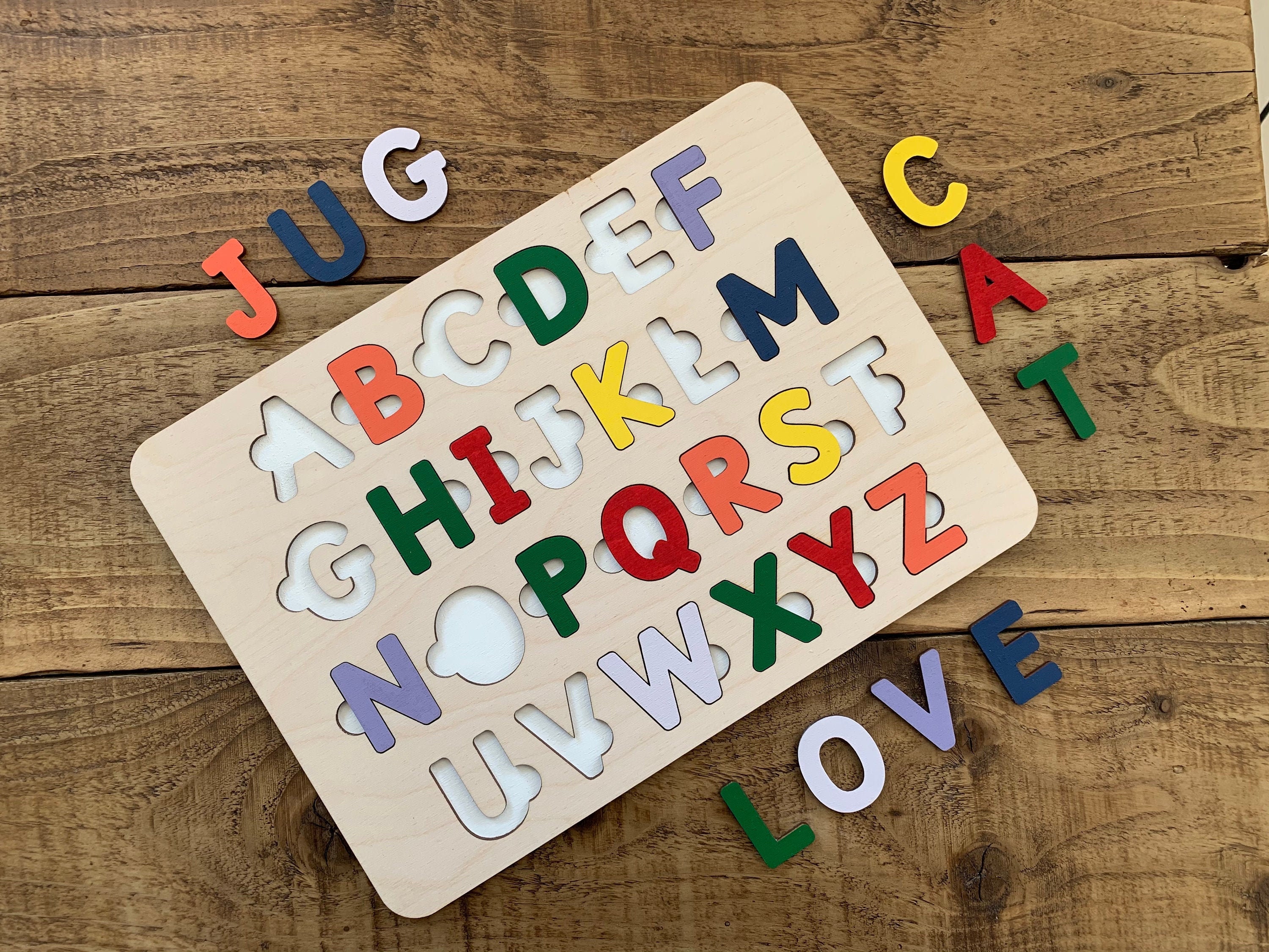Wooden alphabet puzzle Pre-School toy Montessori learning | Etsy