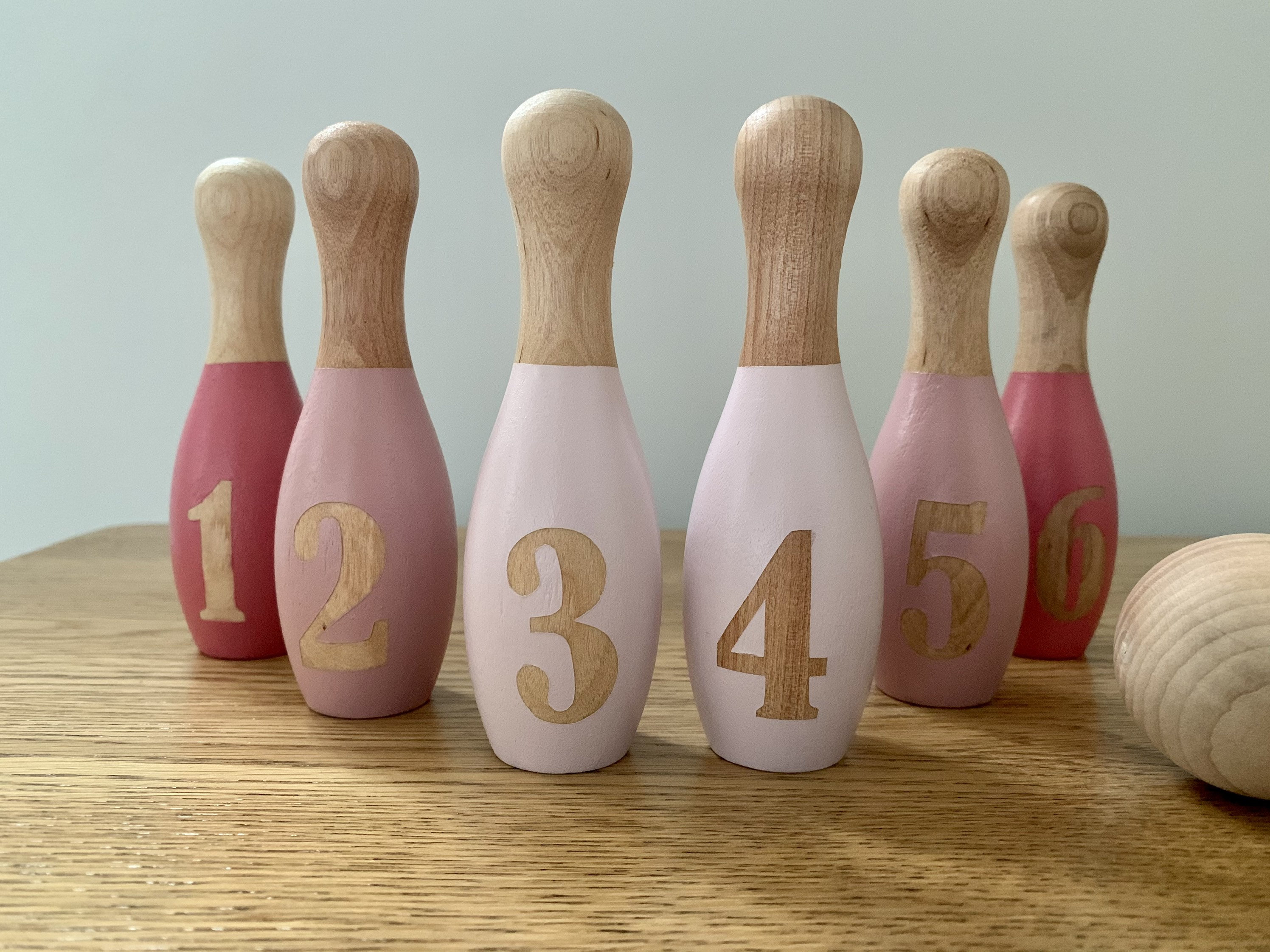 Children's Numbered Wooden Skittles Set Bowling Pins - Etsy UK