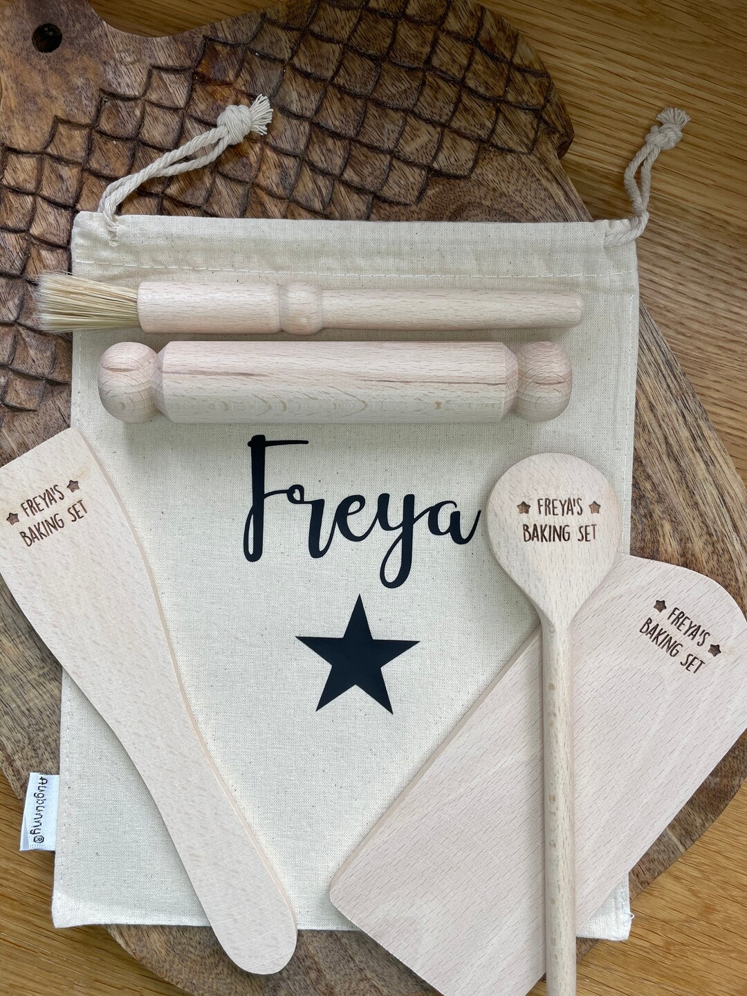 Childrens Wooden Personalised Baking Set, Wooden Kitchen Accessories ...