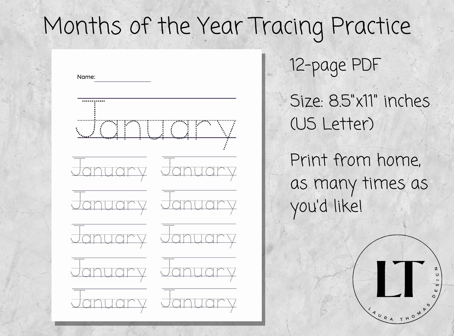 Months of the Year Tracing Practice Handwriting Practice - Etsy