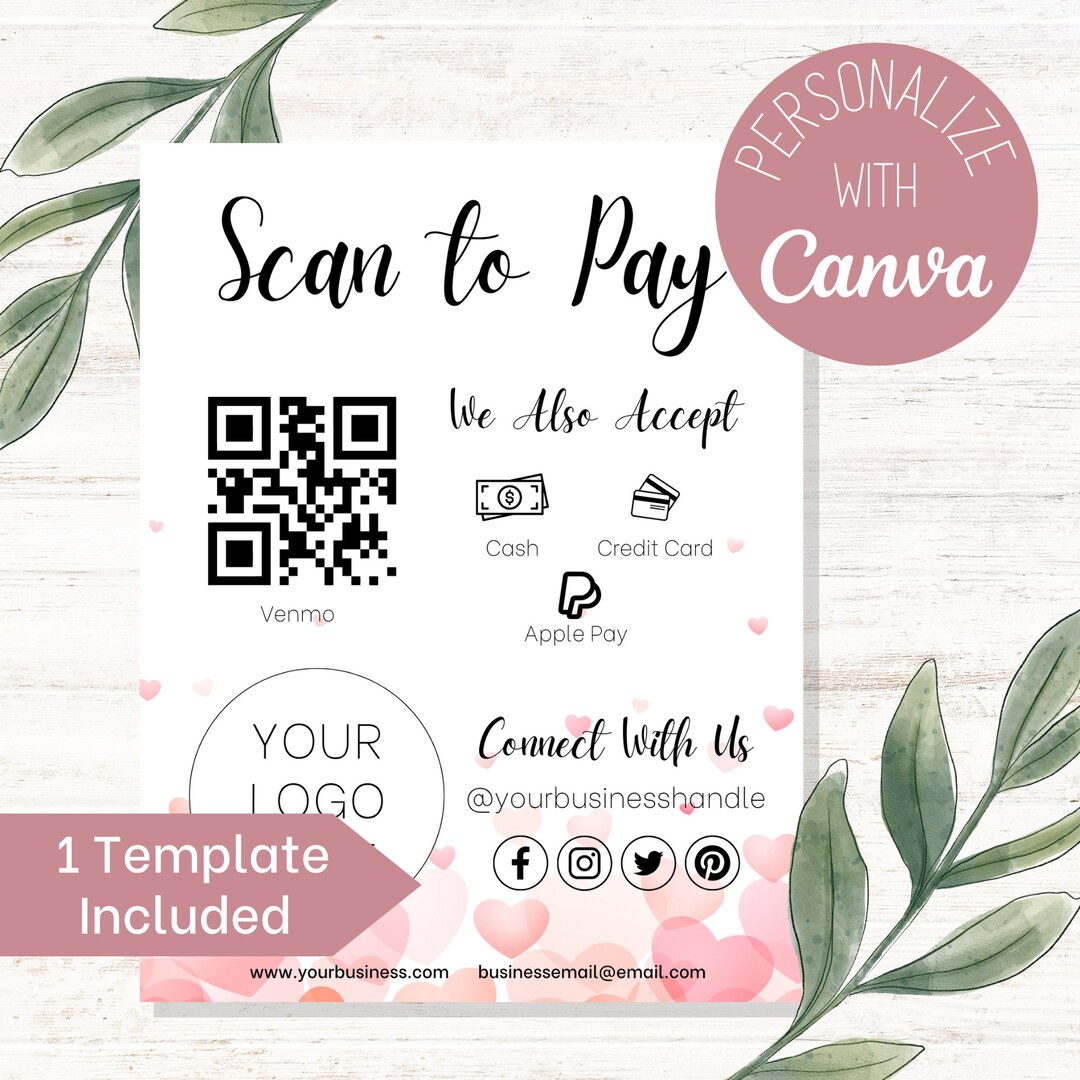 Editable Scan to Pay Template, Canva Templates for Small Business, QR ...