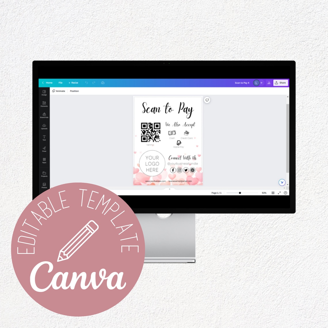 Editable Scan to Pay Template, Canva Templates for Small Business, QR ...
