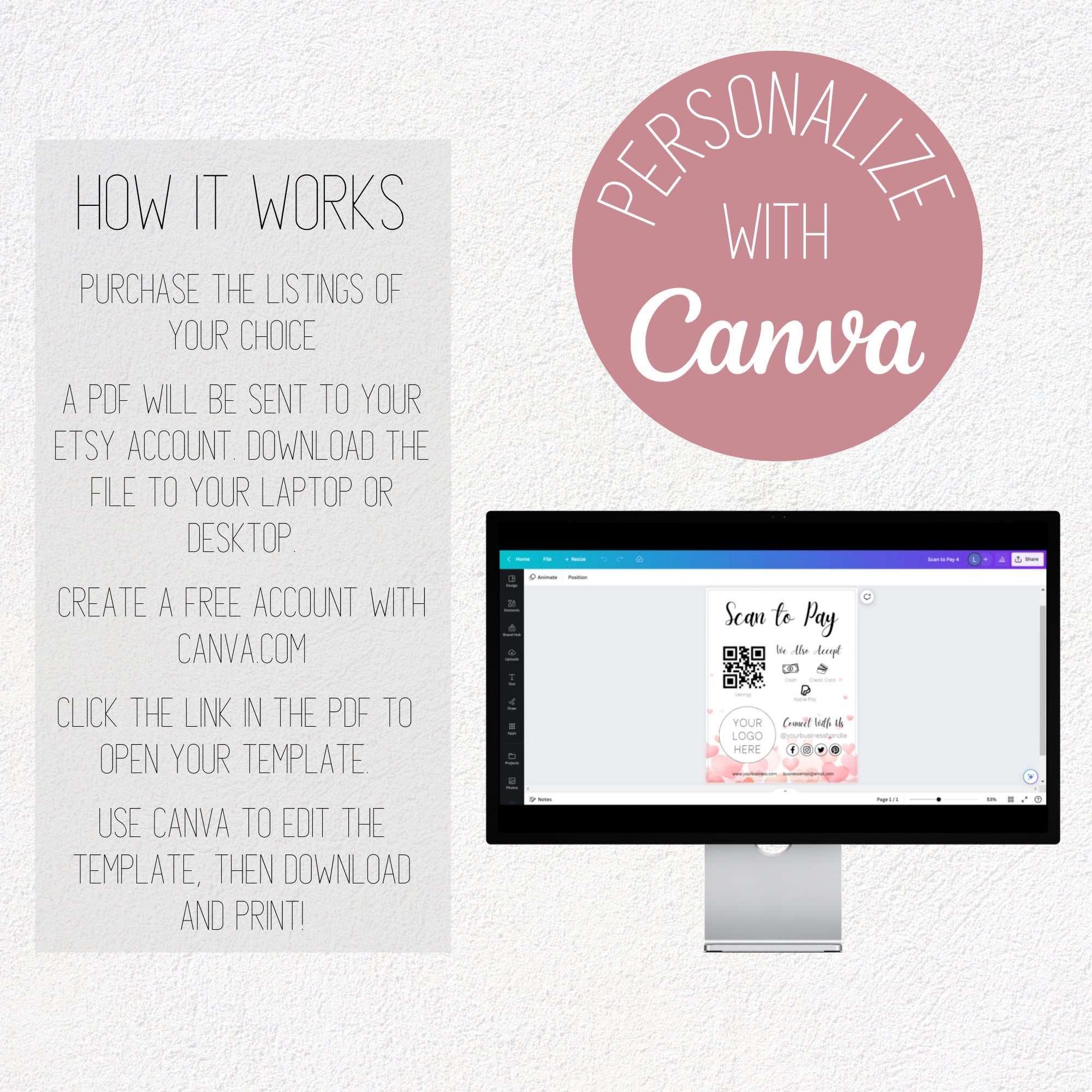 Editable Scan to Pay Template, Canva Templates for Small Business, QR ...