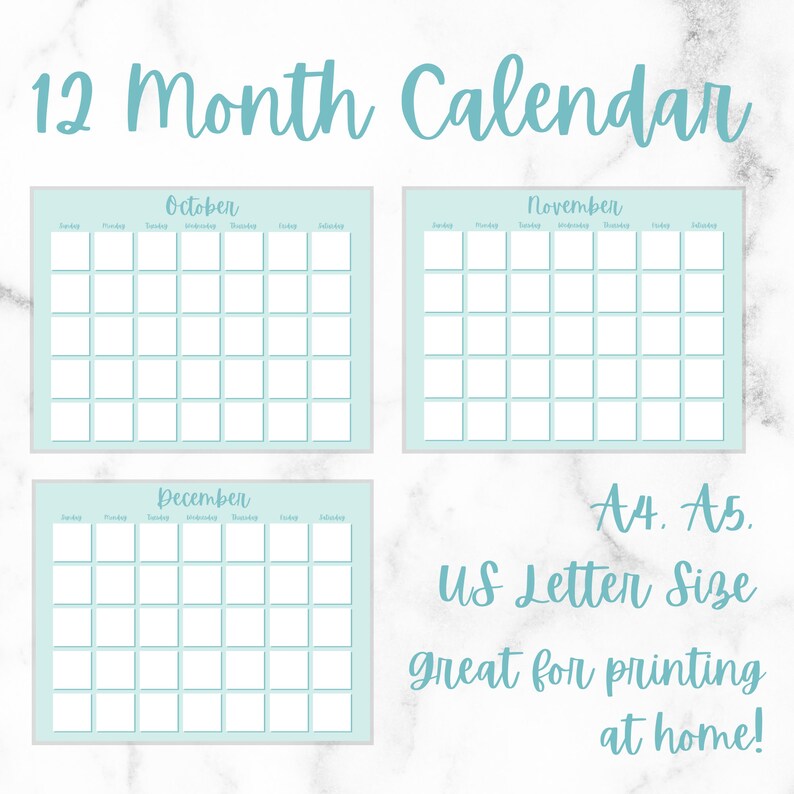 12 Month Calendar Printable Monthly Planner Printable | Etsy
