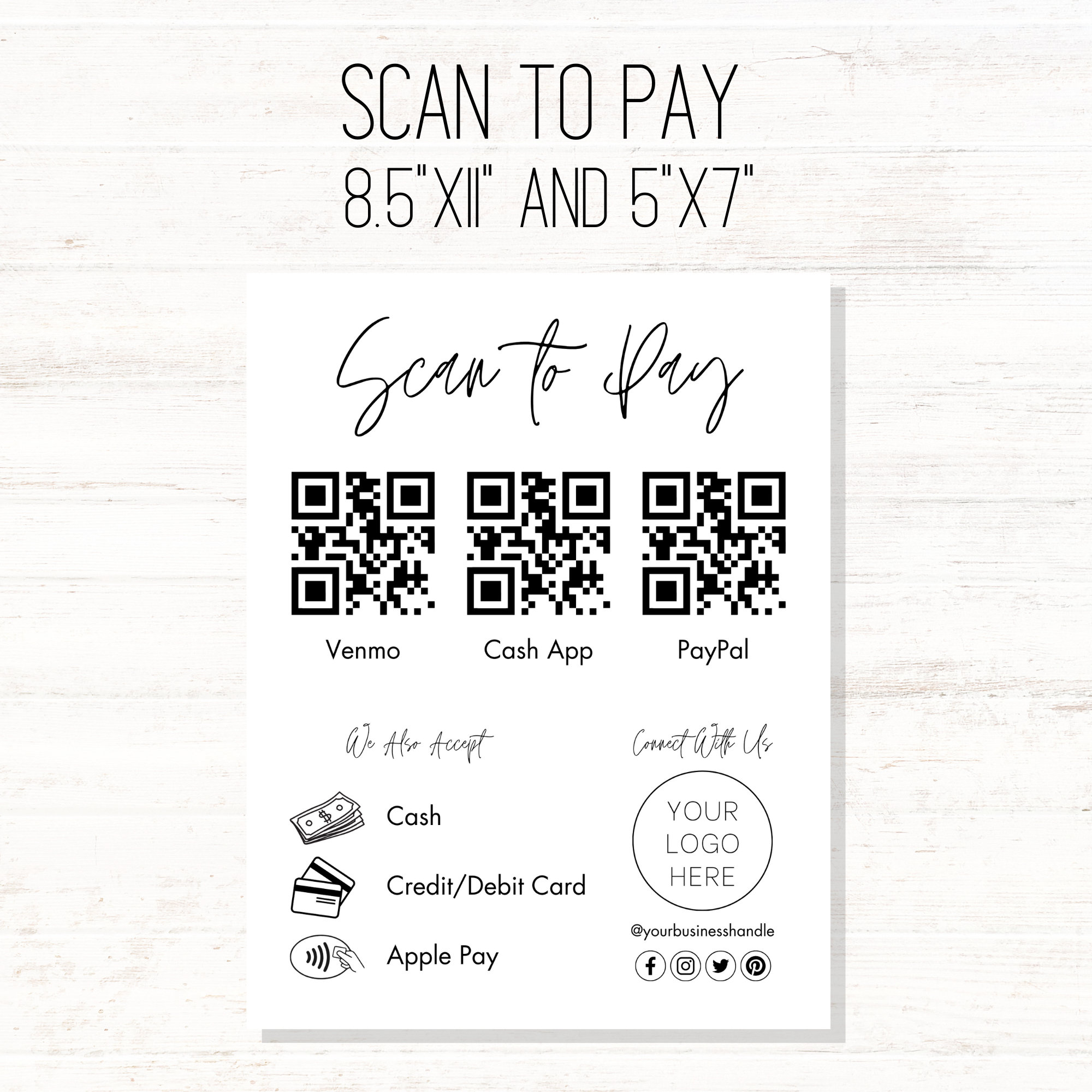 Editable Scan to Pay Template, Venmo Payment Sign for Small Business ...
