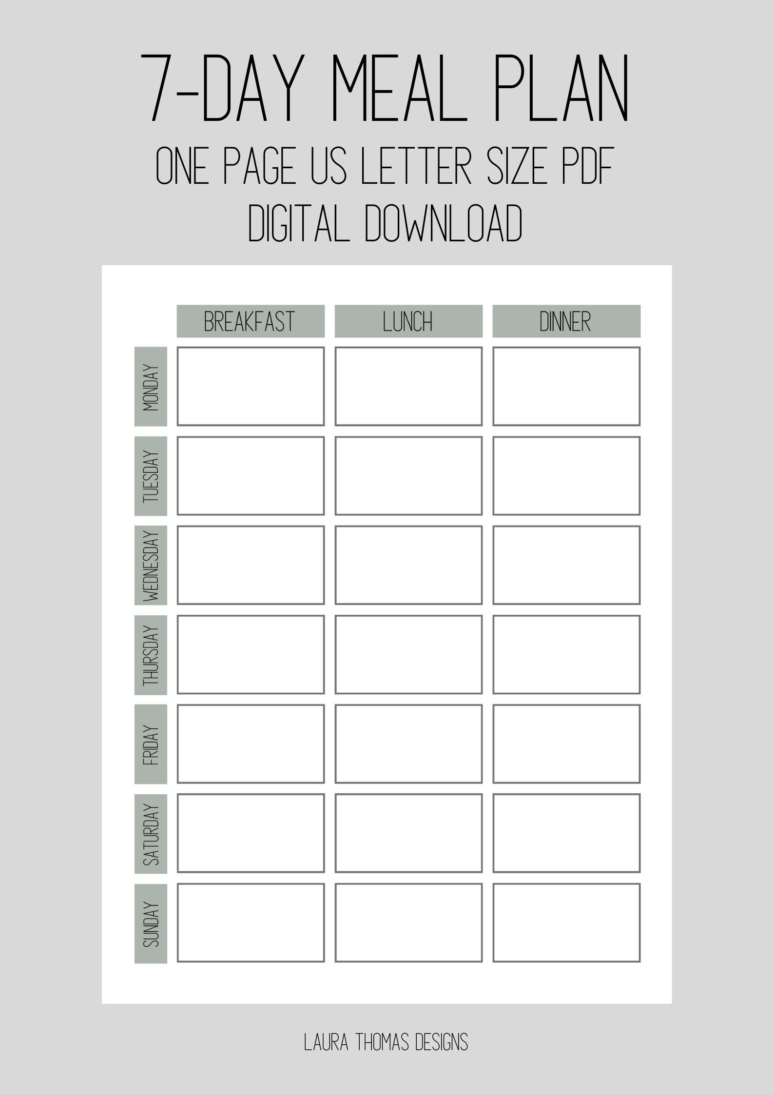 Simple Weekly Meal Planner, Instant Download, Weekly Planner Printable ...