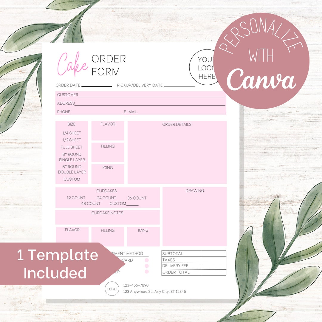 Cake Order Form for Small Business, Bakery Order Form, Canva Template ...