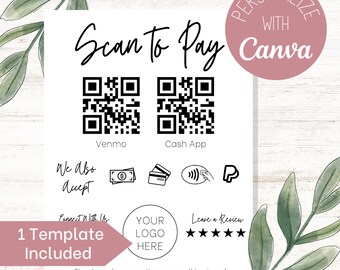 Editable Scan to Pay Template, Canva Templates for Small Business, QR ...