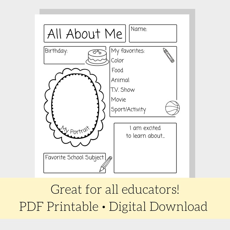 All About Me Printable Worksheets for Kids, Teacher Resources, Back to ...