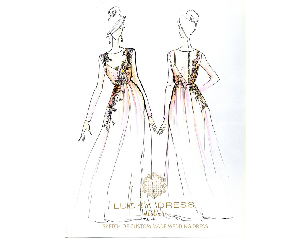 Wedding Design Dress Sketch Custom Drawing Sketch From - Etsy