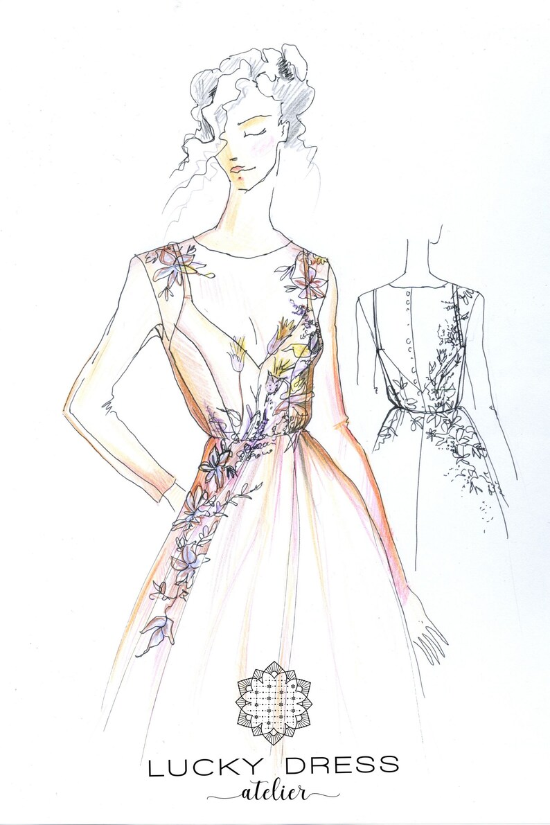 Wedding Design Dress Sketch Custom Drawing Sketch From - Etsy