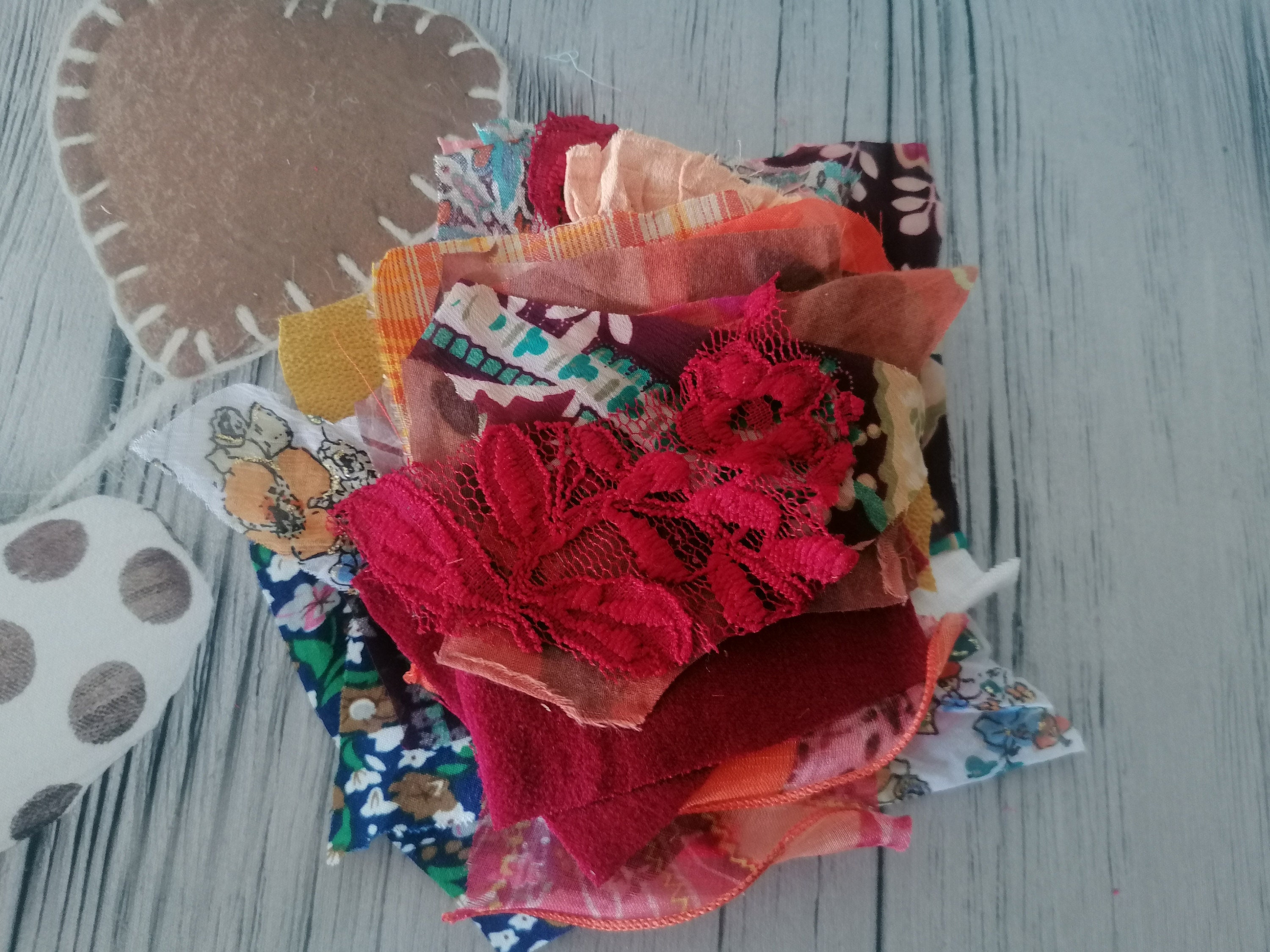 35/50 Pieces Fabric, Textile, Lace, Ribbon Scraps, Pack for Junk Journal, Vintage/new Fall ...
