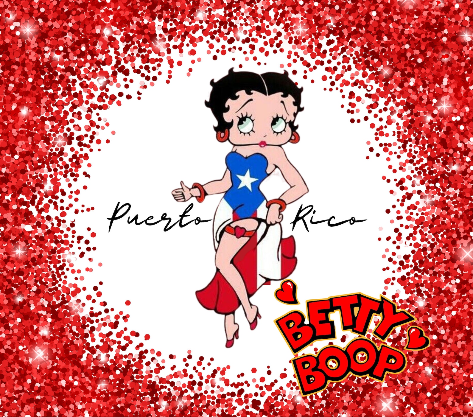 Betty Boop Puerto Rico PNG Sublimation Tumbler, Glitter Betty Boop Png ...
