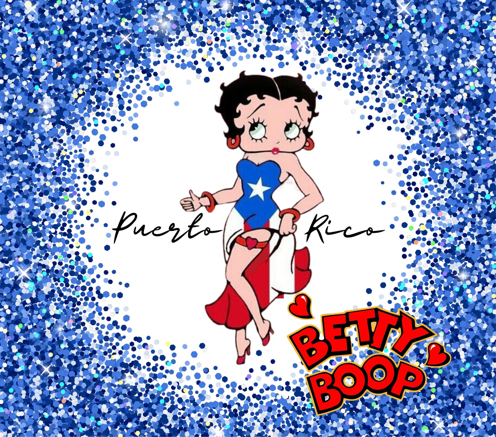 Betty Boop Puerto Rico Blue Glitter PNG Sublimation 20oz Skinny Tumbler ...