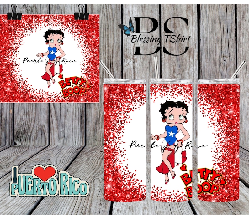 Betty Boop Puerto Rico PNG Sublimation Tumbler Glitter Betty - Etsy