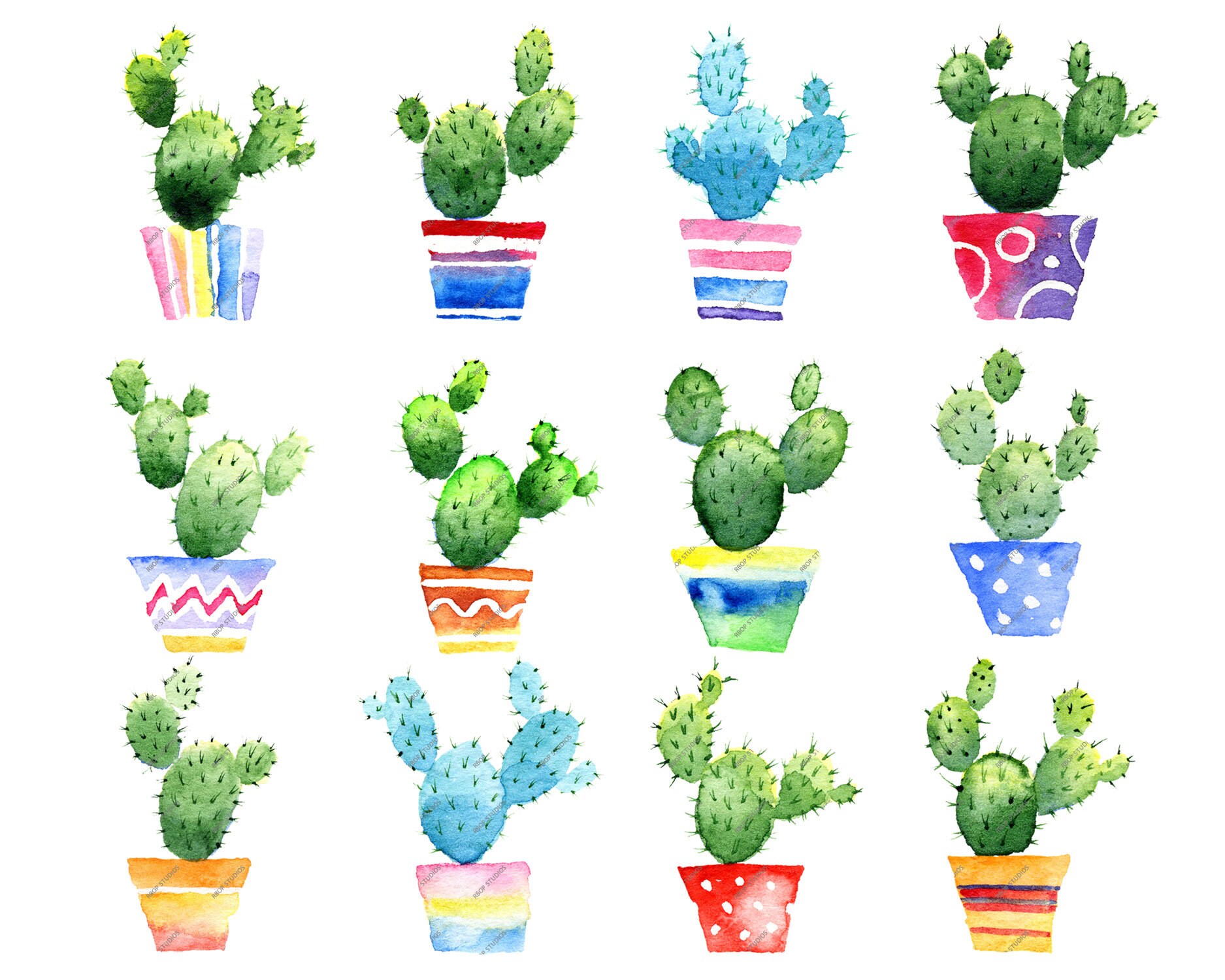 Cactus Clipart, Watercolor Clipart, Cactus, Green, Multi-pack ...