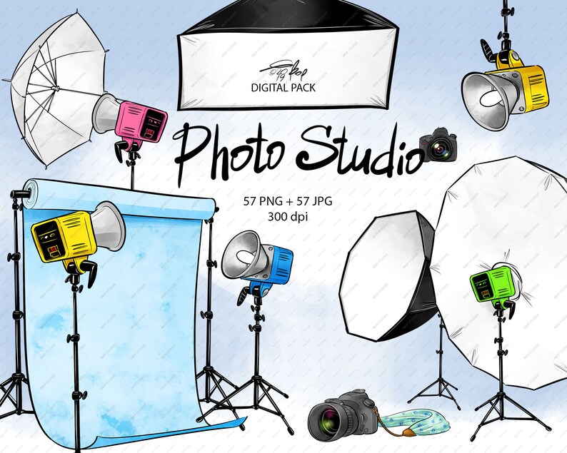 Photo Studio Clipart, Digital Clipart, Photo Studio, Flash, Multipack Handpainted Clipart ...