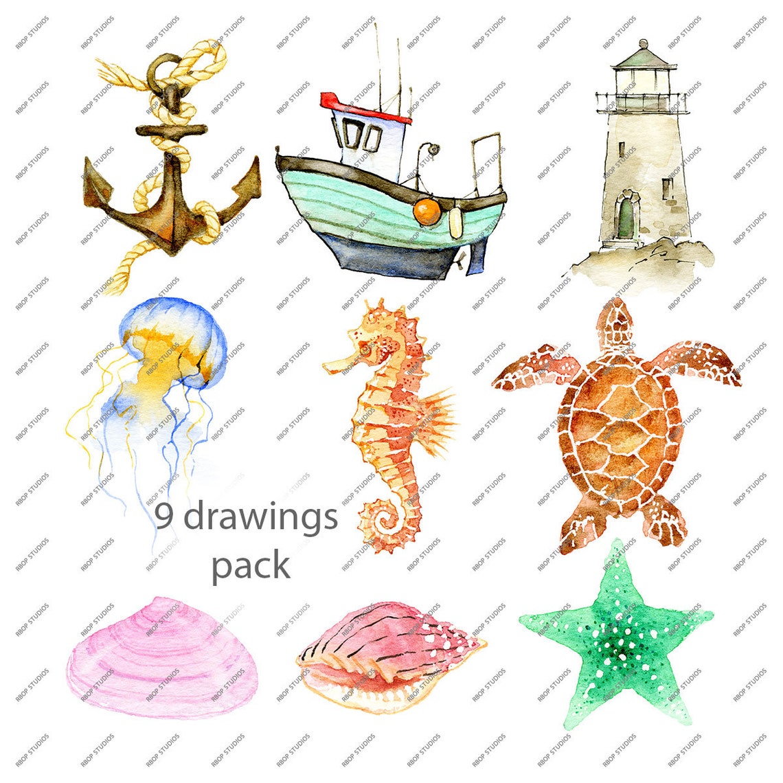 Nautical Clipart, Watercolor Clipart, Sea, Ocean, Multi-pack ...