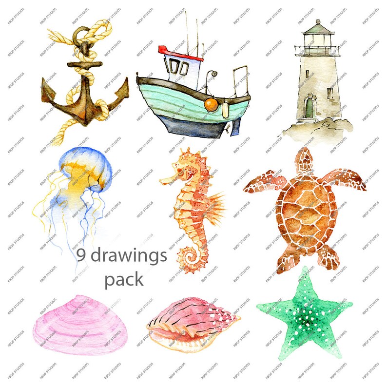 Nautical Clipart, Watercolor Clipart, Sea, Ocean, Multi-pack ...