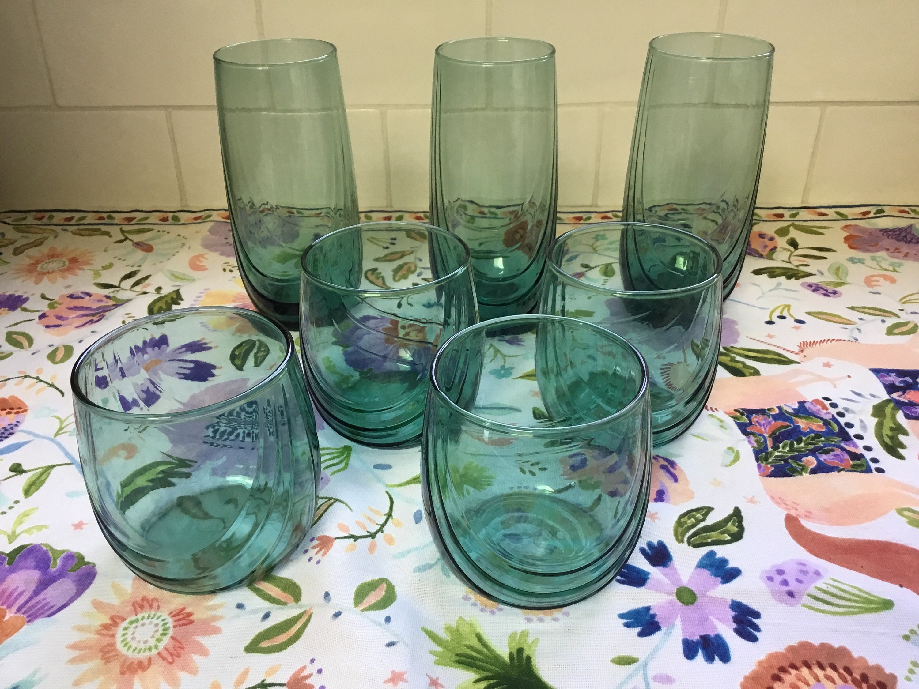 Vintage Turquoise Drinking Glasses Modern Swirl Design - Etsy