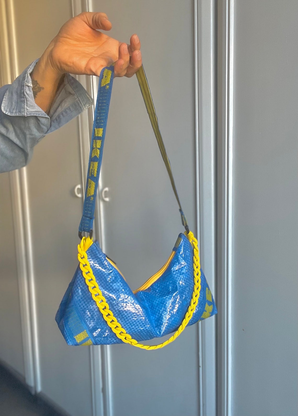 Upcycling Ikea Bag, Shoulder Ikea Bag Reused, Retro Bag Rework Bag ...