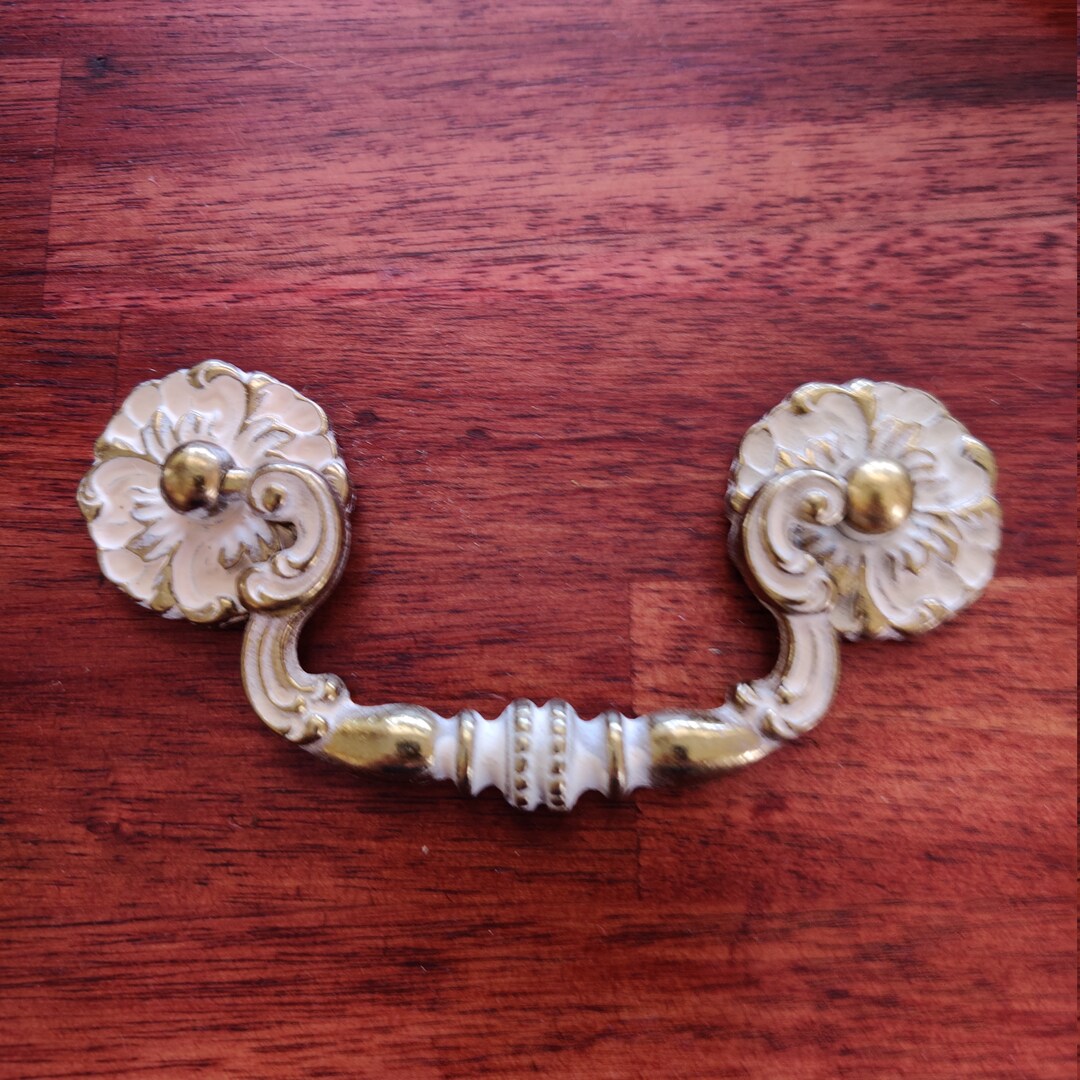 Vintage 1970s Drop Bail Drawer Pull: Solid Brass Ivory Finish, Made USA ...