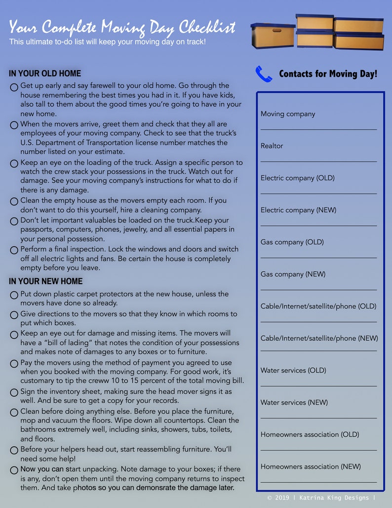 Your Complete Moving Day Checklist - Etsy