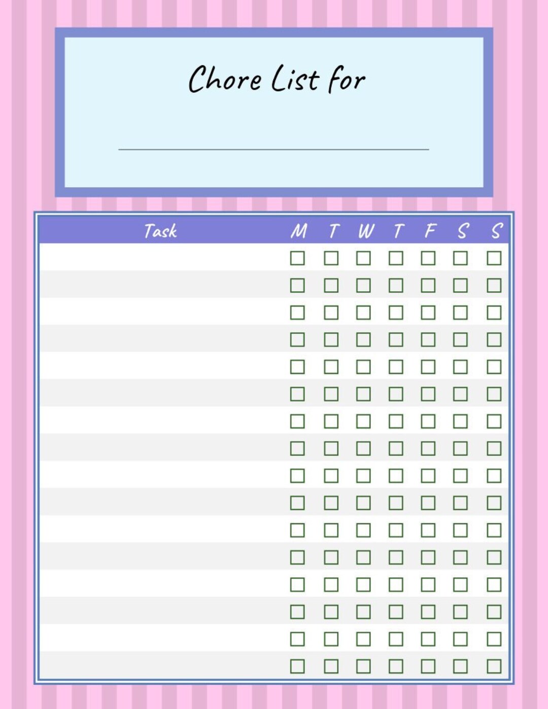Simple Children's Chore Chart - Etsy