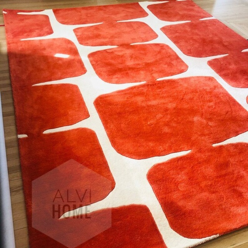 New Modern Design Hand Tufted Rust Orange Rug 5X8 6X9 8X10 9X12 Wool ...