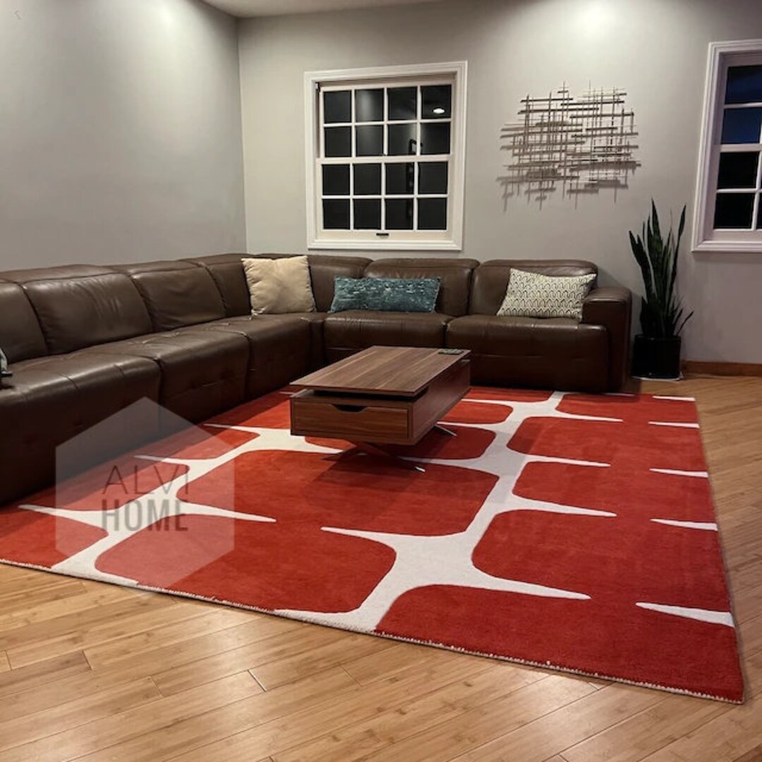 New Modern Design Hand Tufted Rust Orange Rug 5X8 6X9 8X10 9X12 Wool ...