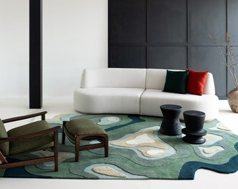 Irregular Shaped Multicolour Rug Hand-tufted Wool Handmade Area Rug ...