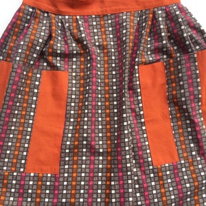 Vintage Apron With Pockets, Fab Checked Cotton Fabric, Orange and Grey ...